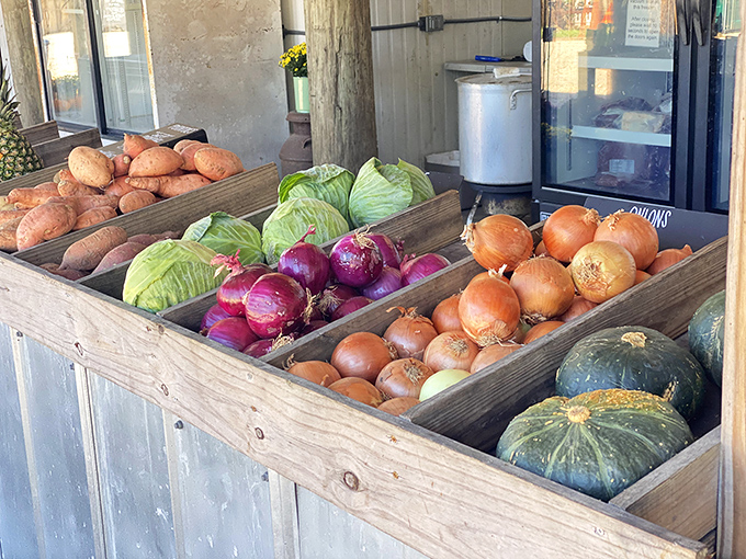 Beyond berries, a farmer's bounty awaits. These wooden crates showcase Florida's agricultural diversity with vibrant produce that would make any chef's heart skip a beat.