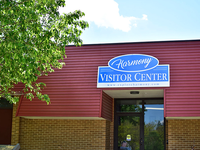 The Visitor Center's unassuming exterior belies the wealth of local knowledge inside—your gateway to discovering Harmony's hidden treasures and Amish country tours.