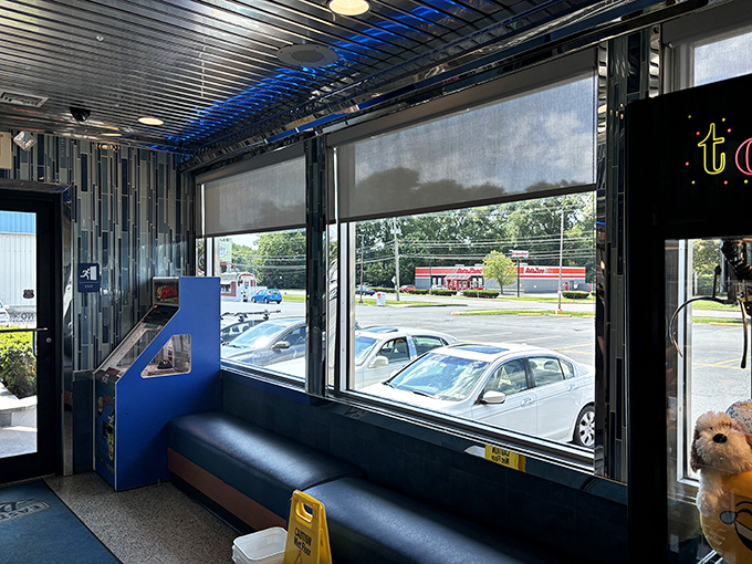 Large windows flood the space with natural light, offering diners a view of the outside world they'll temporarily forget once their food arrives.