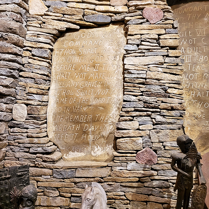 The Ten Commandments, medieval-style. Stone tablets that make your kitchen granite countertops look positively pedestrian.
