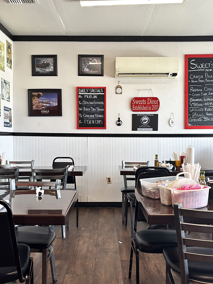 Simple wall decor that says, "We're about the food, not the frills." The chalkboard specials change, but quality remains.