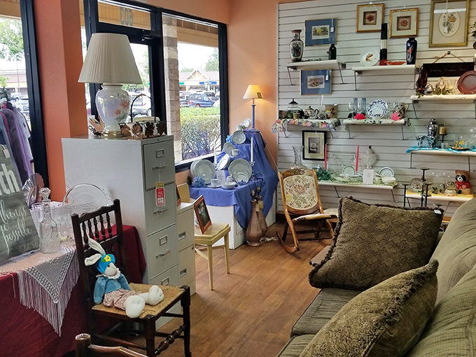 This cozy corner vignette shows how thrifted pieces create instant character&mdash;that vintage file cabinet and rocking chair have stories previous owners only began to tell.