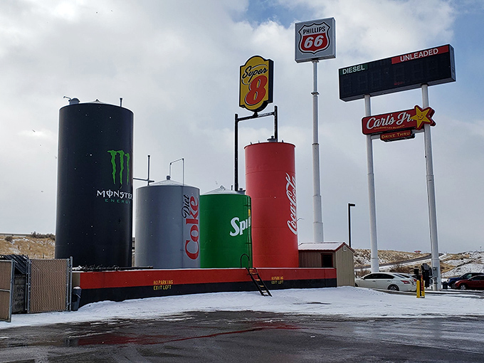 Even in winter, the giant soda cans stand unfazed by snow &ndash; perhaps the only time a cold Coke isn't refreshing.