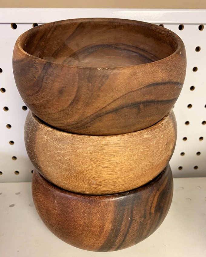 Wooden bowls with personality and patina. Someone once lovingly selected these, and now they're waiting for their second act in your kitchen. 