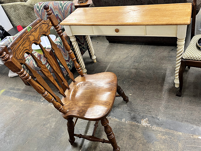 That wooden chair has supported more stories than your local library, and it's ready for yours.