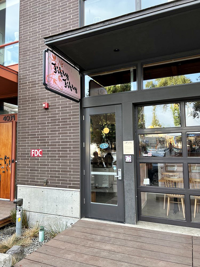 Lovely's Fifty Fifty's modern storefront houses a brilliant combination that answers life's two greatest questions: pizza or ice cream?