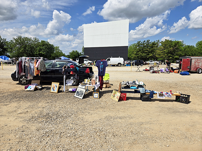 South High's drive-in transforms into a marketplace where cars and collectibles share space under Ohio skies.