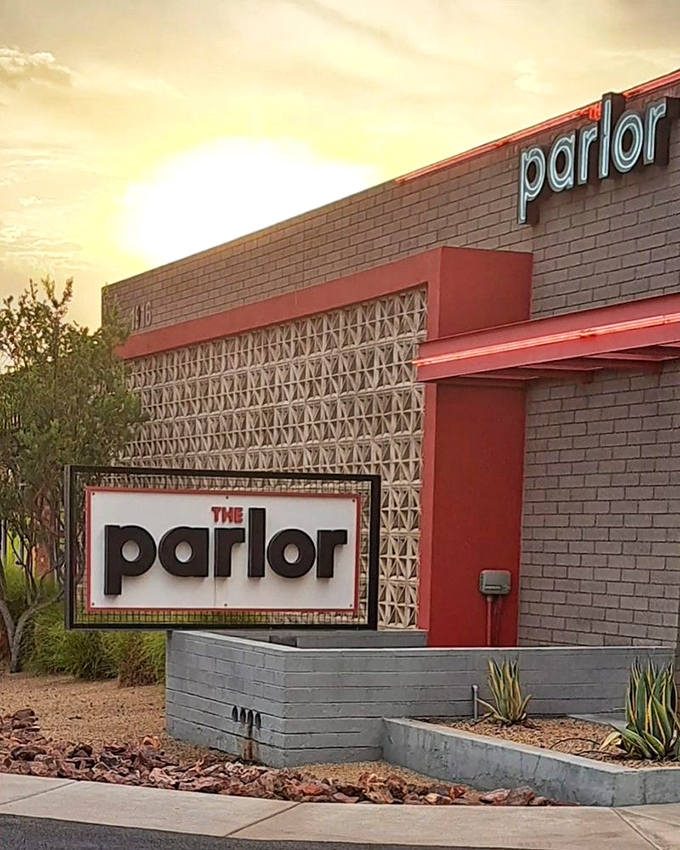 The Parlor's mid-century cool factor is off the charts. Pizza with a side of architectural eye candy!