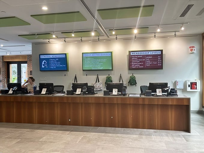 The visitor center's clean design welcomes garden enthusiasts with efficiency. Your botanical adventure begins at this wood-paneled mission control.