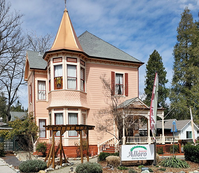 Victorian elegance meets Italian cuisine at Alloro, housed in a pink confection of a building that looks like it was baked by architectural pastry chefs.
