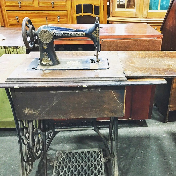 This Singer sewing machine created wardrobes and wedding dresses before fast fashion existed. Its cast iron frame has outlasted countless trends.