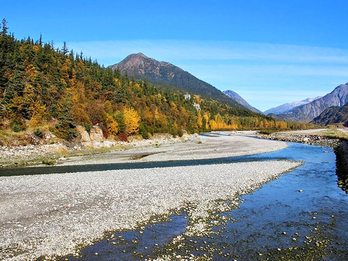 Fall colors paint the Skagway valley in hues that would make Vermont jealous&mdash;proof that Alaska does autumn with its own dramatic flair.
