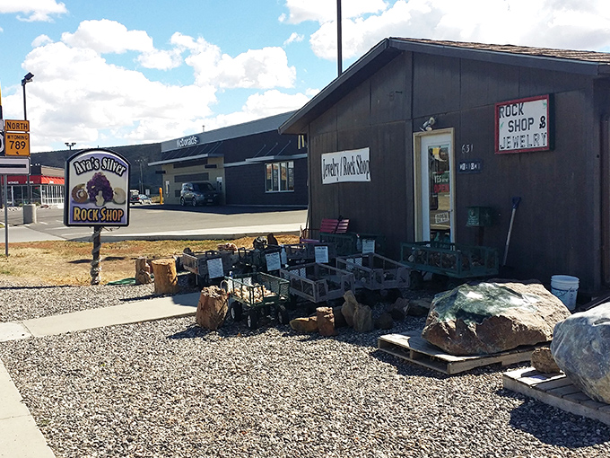 Ava's Silver & Rock Shop displays local minerals and fossils&mdash;treasures from Wyoming's geological past, affordably priced.