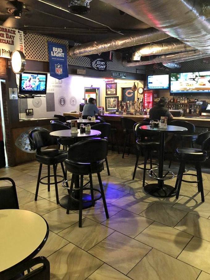 The bar area invites you to settle in with a cold one while waiting for your table or meal.