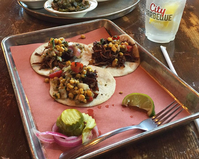 Barbecue tacos prove that good ideas know no boundaries, especially when topped with fresh corn salsa.