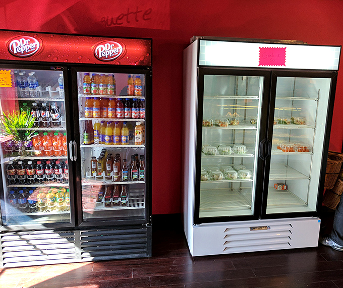 The beverage cooler: where you find the liquid courage to order "one of everything" from the pastry case.