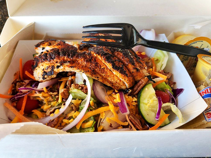 A blackened grouper salad that makes eating greens feel like cheating. This is what happens when health food and comfort food call a delicious truce.