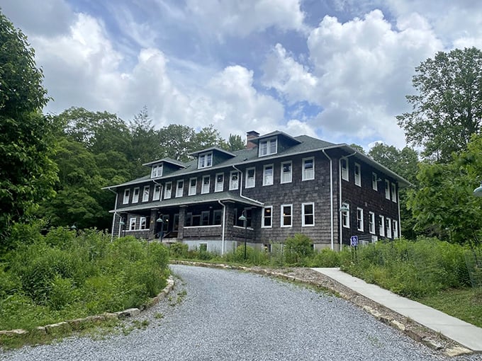 Rustic elegance in the mountains. This impressive stone structure stands as a testament to the enduring architectural heritage of Virginia's highland communities.