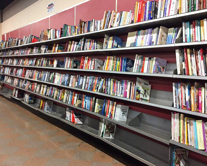 Books upon books upon books. Each spine a doorway to another world, another life, another perspective&mdash;all for pocket change.