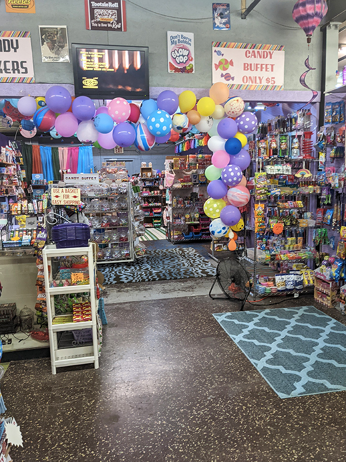 A candy buffet that would make any kid (or kid-at-heart) weak at the knees. The $5 all-you-can-eat sign is practically daring you.