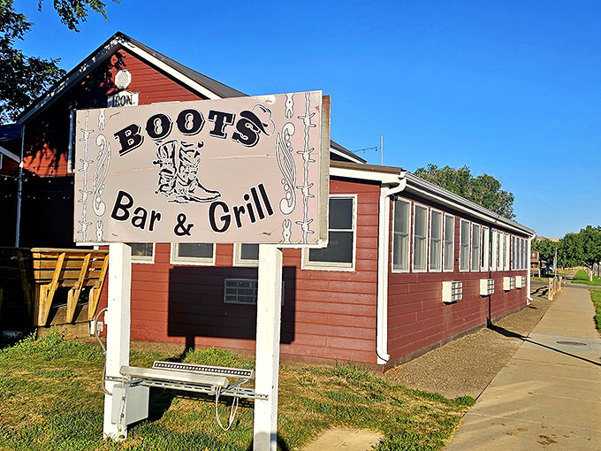 Boots Bar & Grill doesn't need fancy frills&mdash;just that iconic sign promising cold drinks and hot food after a day of badlands exploration.