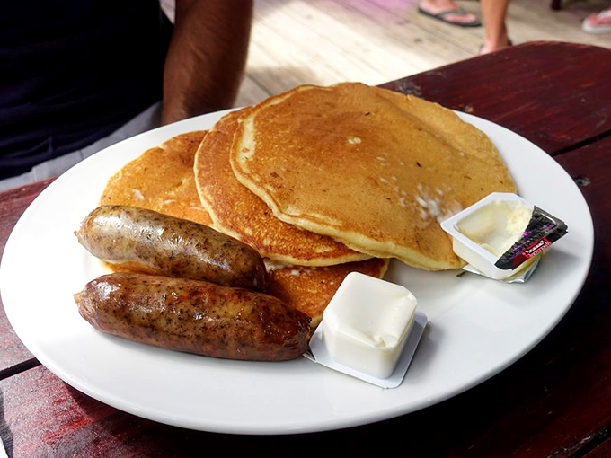 Golden pancakes and sausage links&mdash;the breakfast combo that's been solving morning dilemmas since the invention of the beach vacation.