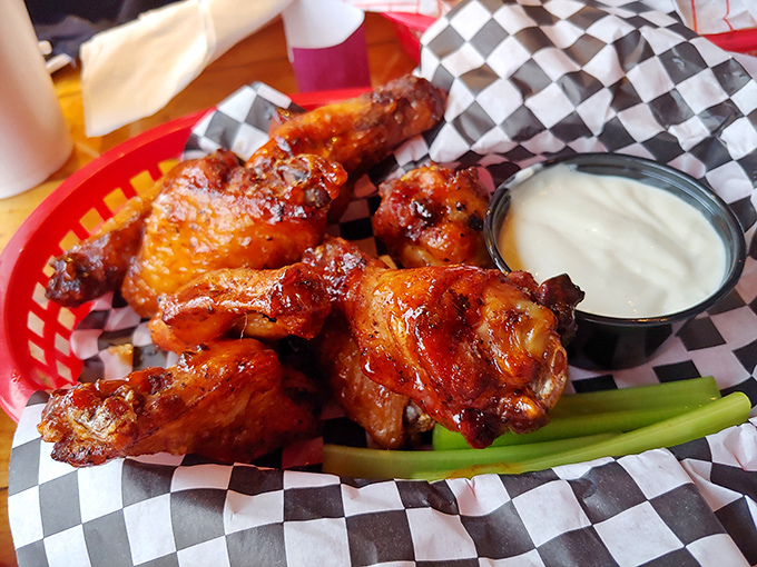 Wings that make you wonder why you ever bothered with Buffalo. Glossy, sticky-sweet perfection with just enough heat to keep things interesting.