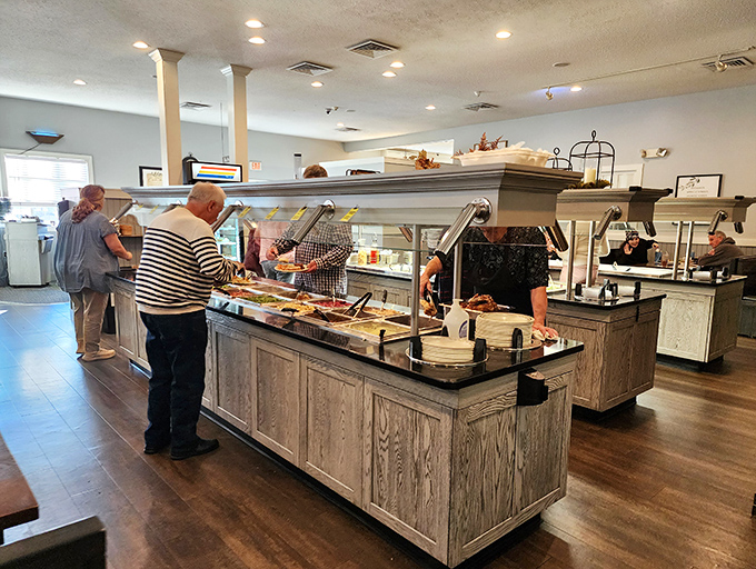The breakfast buffet stations where hungry folks gather to build their perfect Pennsylvania Dutch breakfast plate every morning.