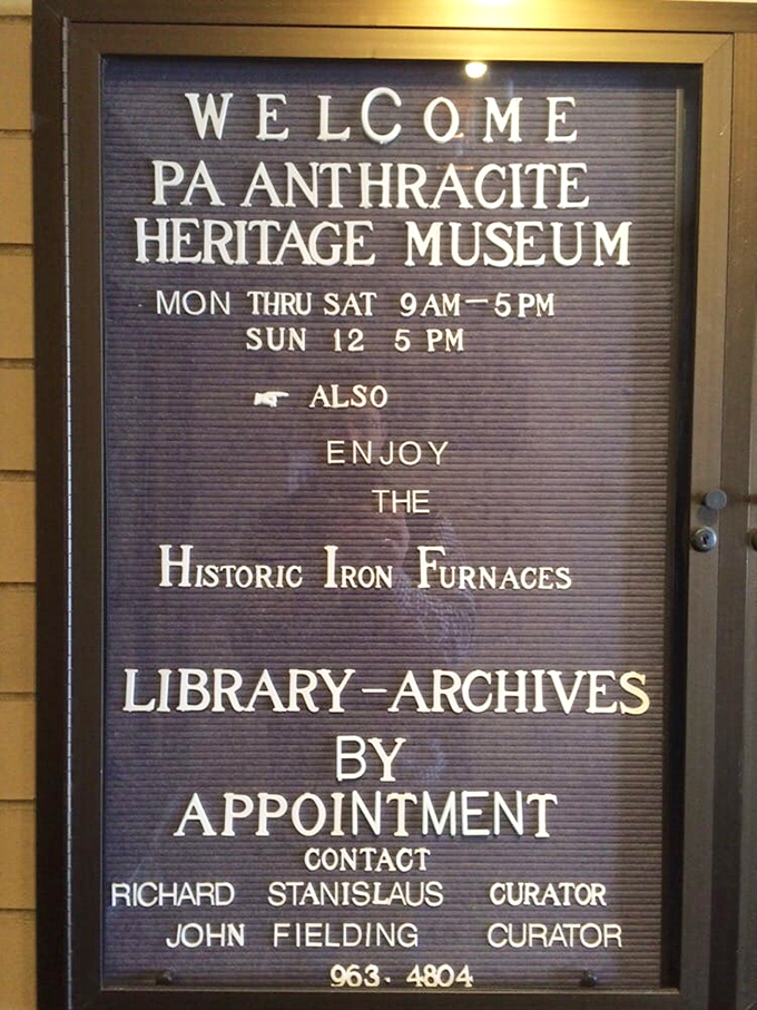 The welcome sign offers a glimpse into the museum's additional treasures. It's like the table of contents for your journey into Pennsylvania's industrial soul.