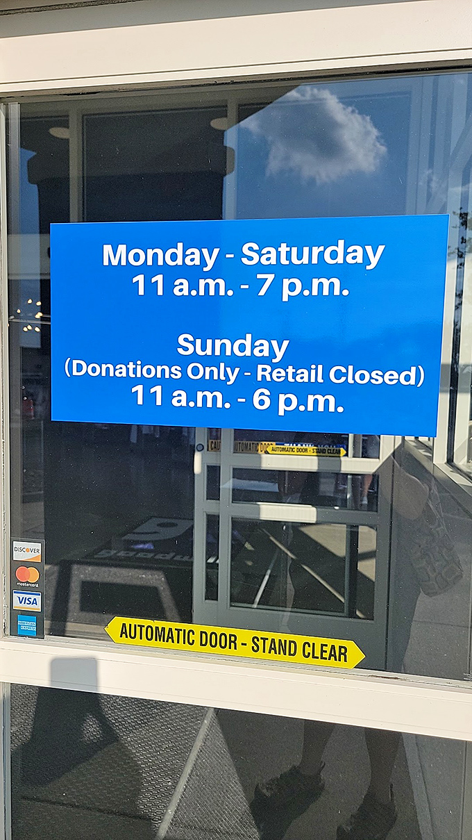 The golden hours of thrifting opportunity clearly posted &ndash; plan your treasure hunting expeditions accordingly for maximum success!