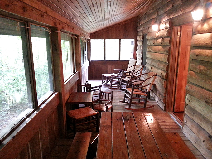 The cabin porch&mdash;where rocking chairs invite you to sit a spell and remember what conversation sounded like before text messages.