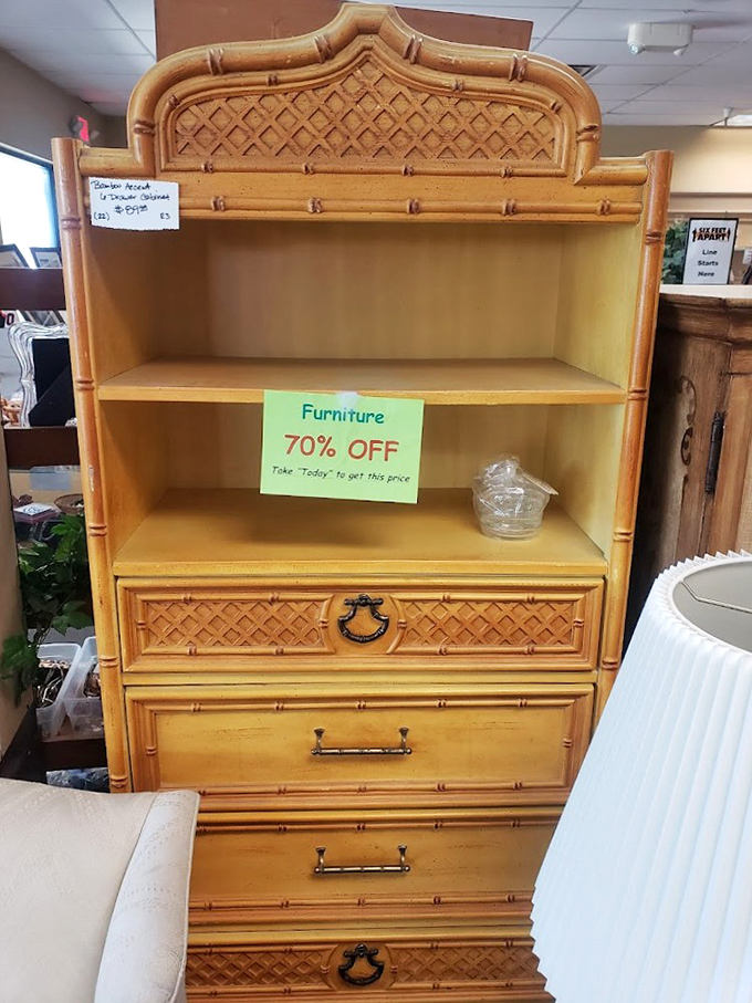 Bamboo-inspired furniture with drawers deep enough to hide your secret stash of casino chips—now at a discount that feels like winning the jackpot.