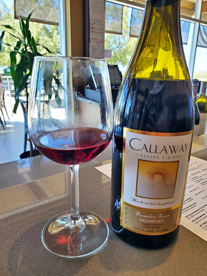 The proof is in the pour: Callaway's Winemaker's Reserve Calliope Red catches the light, promising complex flavors and a memorable finish.