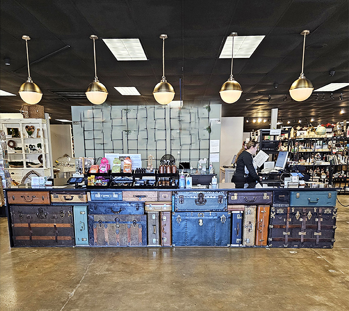 The checkout counter fashioned from vintage trunks—because even your credit card deserves to time travel while making purchases.