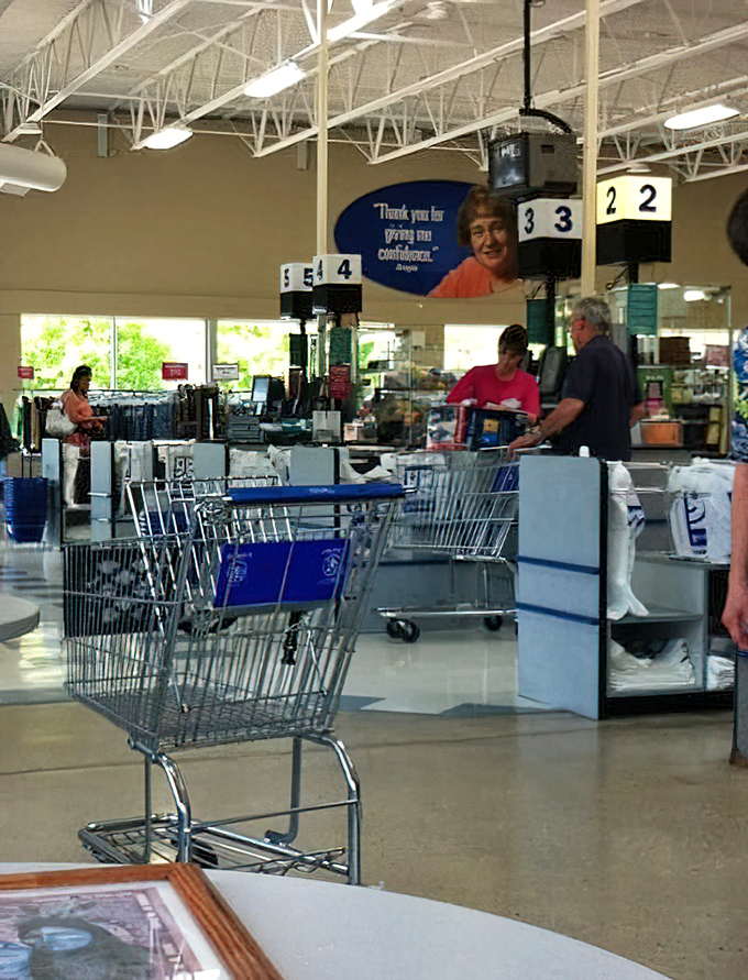 Command central: where treasures receive their final blessing before heading to new homes. Those blue carts have seen it all.