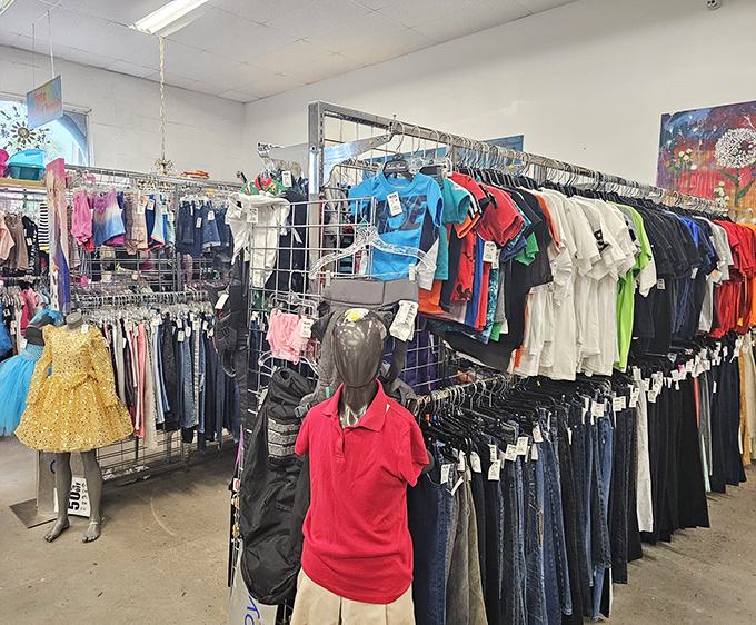 The children's clothing section: colorful, practical, and priced for how long they'll actually fit before the next growth spurt renders them historical artifacts.