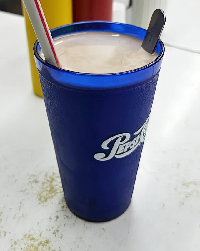 The Telway's legendary milkshake comes in this classic blue Pepsi glass—somehow making it taste even better than in a fancy ceramic mug.