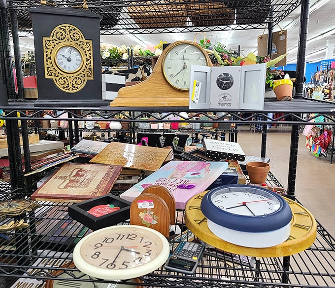 Time literally stands still in the clock section, with each timepiece frozen at the moment its previous owner decided to donate.