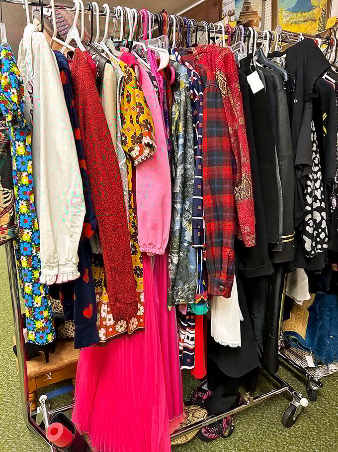 The clothing rack time machine—from Jackie O shifts to Madonna-worthy sequins. Fashion cycles faster than these hangers can keep up!
