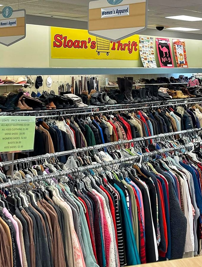 Women's apparel organized so well you might forget you're thrift shopping and not browsing a boutique downtown charging triple.