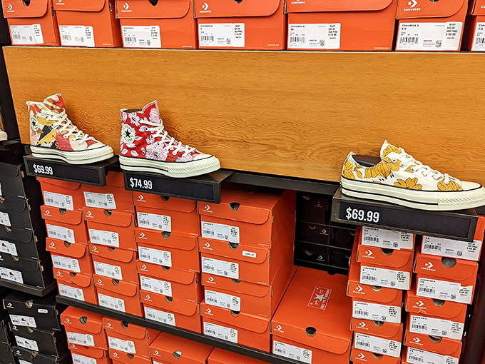 Converse sneakers in playful patterns prove that even the most iconic American footwear can be both whimsical and surprisingly affordable.