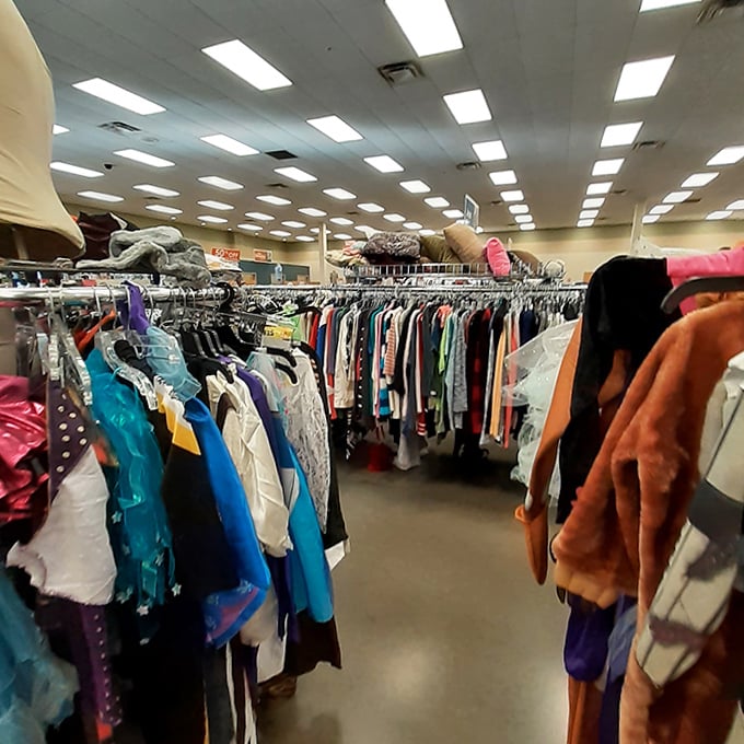 Racks upon racks of colorful possibilities await, proving that sustainable fashion isn't just good for your wallet—it's good for the planet.