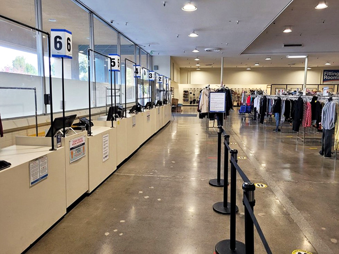 Checkout counters numbered like a well-organized system. The final gateway between you and your newfound treasures awaits.