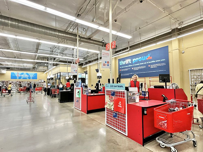 The checkout area&mdash;the final frontier between you and your thrifted treasures, where bargains become belongings.