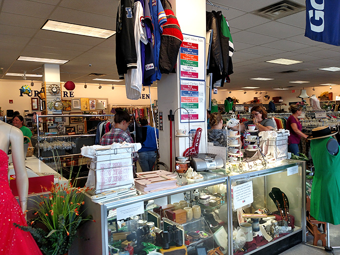 The counter area where color-coded sale tags promise even deeper discounts, making your wallet breathe easier with every transaction.