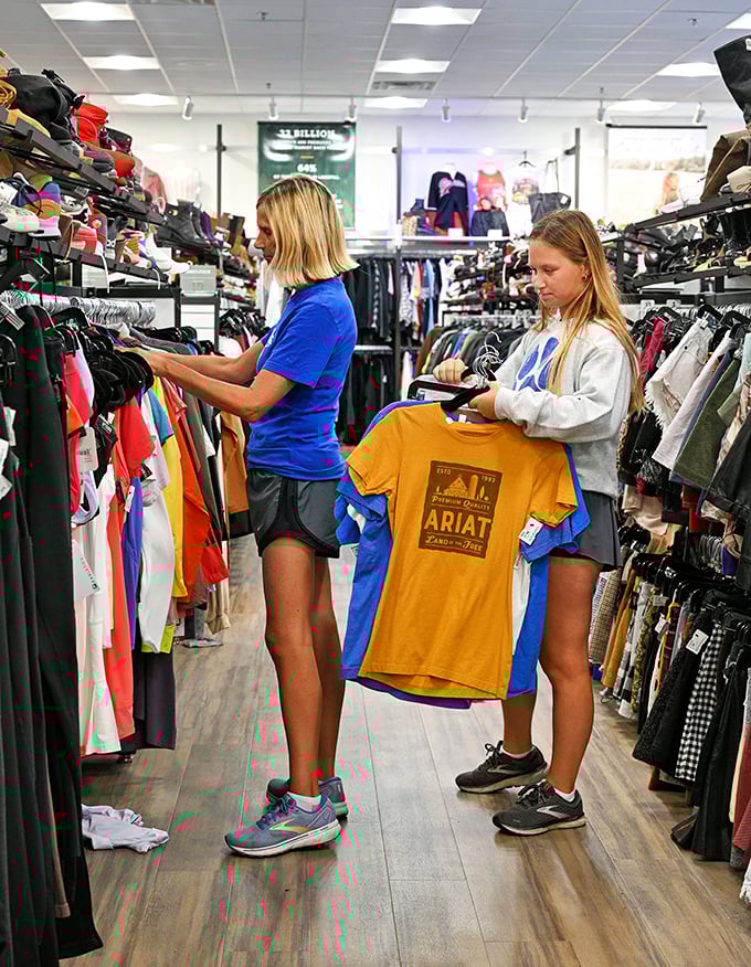 Fashion archaeologists at work, unearthing hidden gems among the racks. The thrill of the hunt is half the fun.
