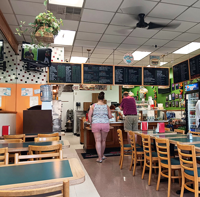 No fancy interior design needed when the food is this good&mdash;just clean tables, comfortable chairs, and chalkboard menus that haven't changed in years.