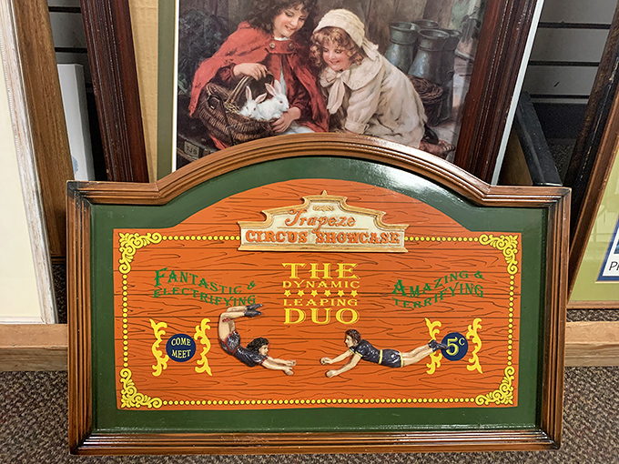 Vintage circus art that brings carnival charm to any wall. At thrift store prices, you can decorate like you own a time machine.