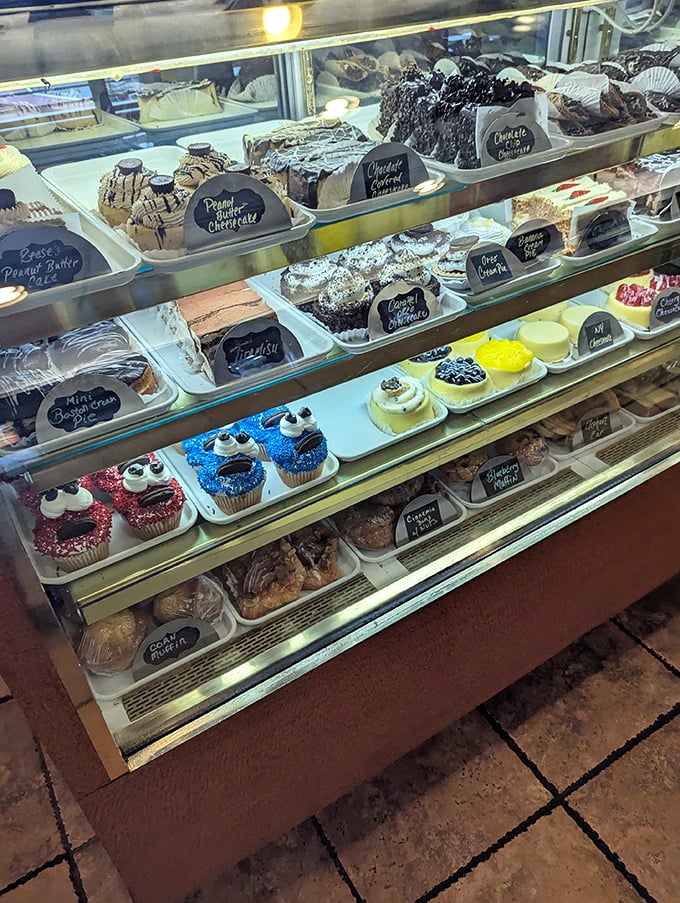 The dessert case &ndash; where willpower goes to die. Those peanut butter, chocolate, and cream-topped treasures aren't going to eat themselves.