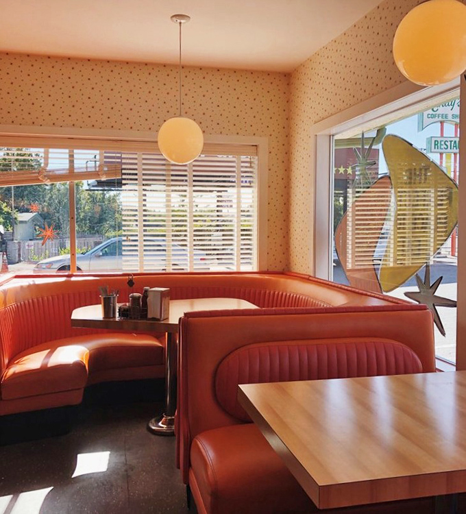 Sunlight streams through the windows, turning this corner booth into the most coveted real estate in Los Angeles before noon.